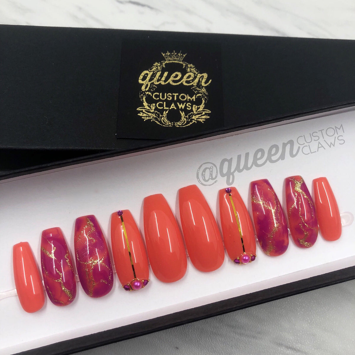 Marbled Melon press-on nails – Queen Custom Claws
